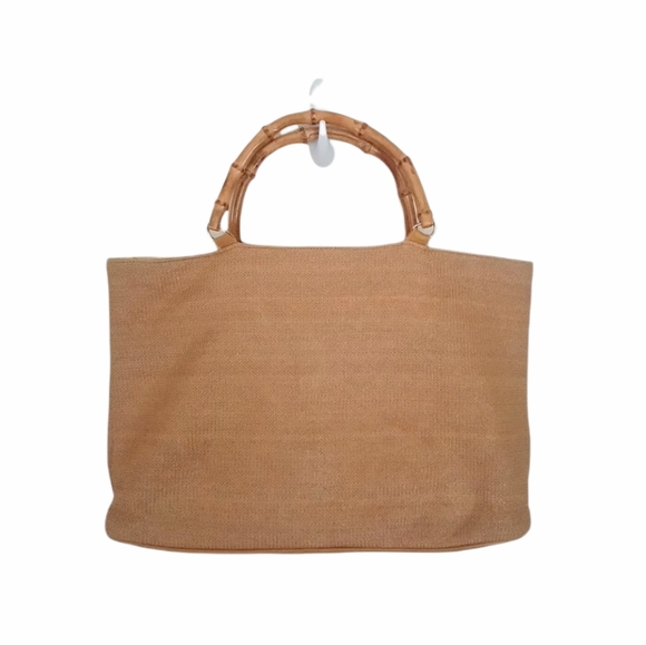 Bags | Zen Time Natural Tan Woven Tote With Bamboo Handles | Poshmark